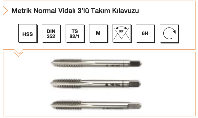 MTE M6 HSS DIN 352 Metrik Normal Vidalı 3lü Takım Kılavuzu B00100040600